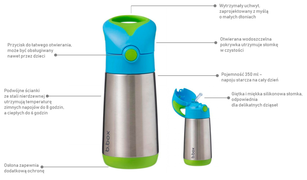 B.Box Bidon termiczny ze słomką 350 ml dla dzieci - Blue Slate - B.Box